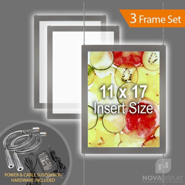 Rimless LED Backlit Window Display with Cable Suspension Set / 3 pcs