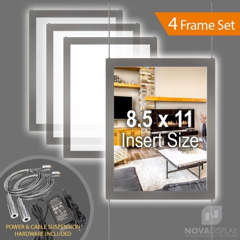 Rimless LED Backlit Window Display with Cable Suspension Set / 4 pcs